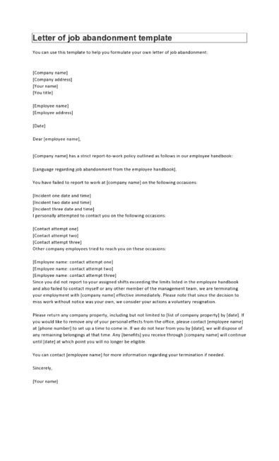 40 Simple Job Abandonment Letters (100% FREE) ᐅ TemplateLab