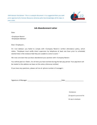 40 Simple Job Abandonment Letters 100 Free Templatelab 0870