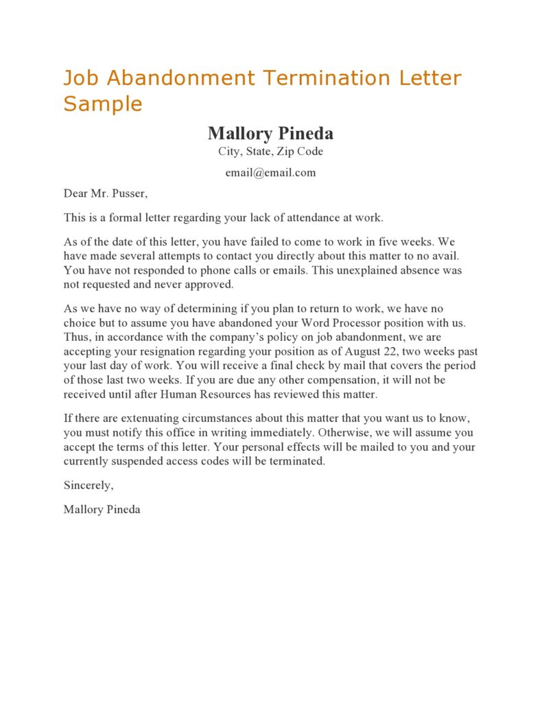 40 Simple Job Abandonment Letters 100 Free Templatelab 8538