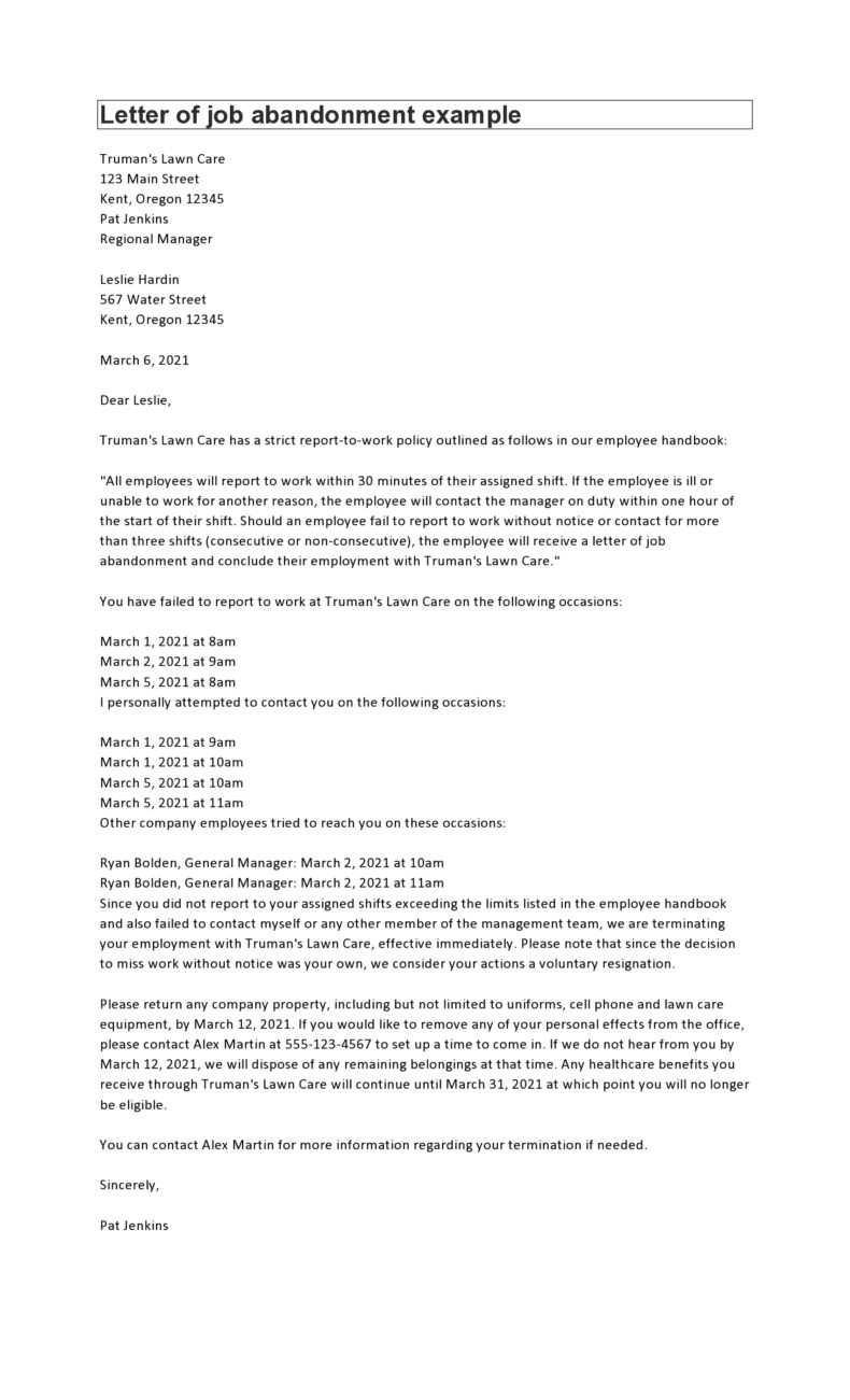 40 Simple Job Abandonment Letters (100% FREE) ᐅ TemplateLab