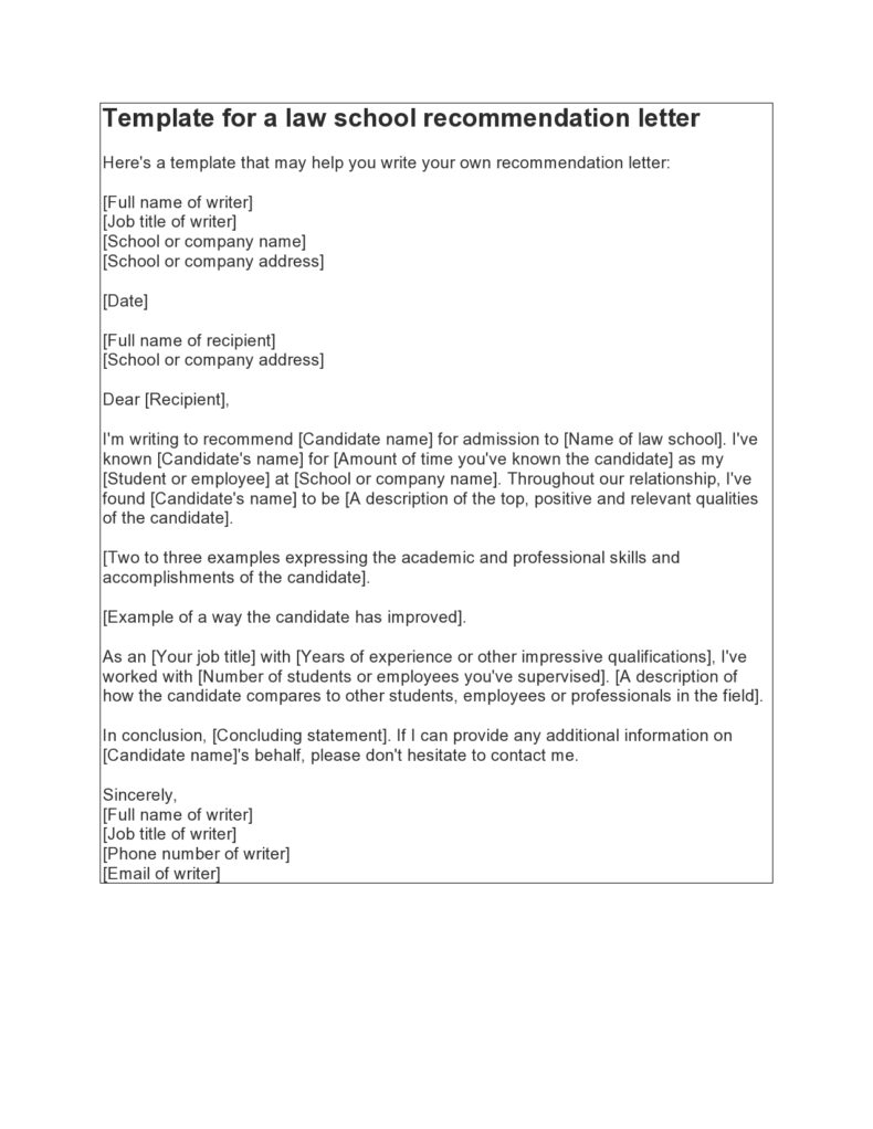 40 Law School Letter of Recommendation Samples [BEST Only]