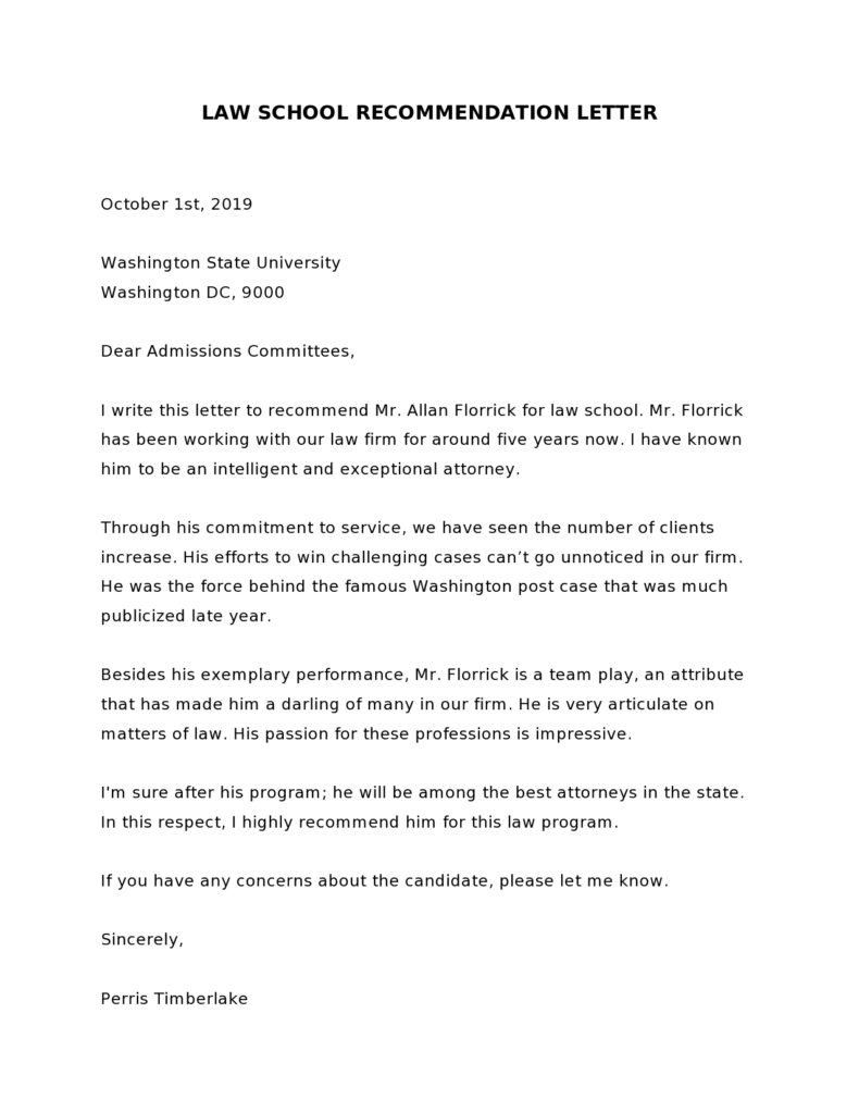 40 Law School Letter of Recommendation Samples [BEST Only]