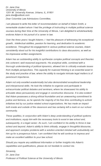 40 Law School Letter of Recommendation Samples [BEST Only]