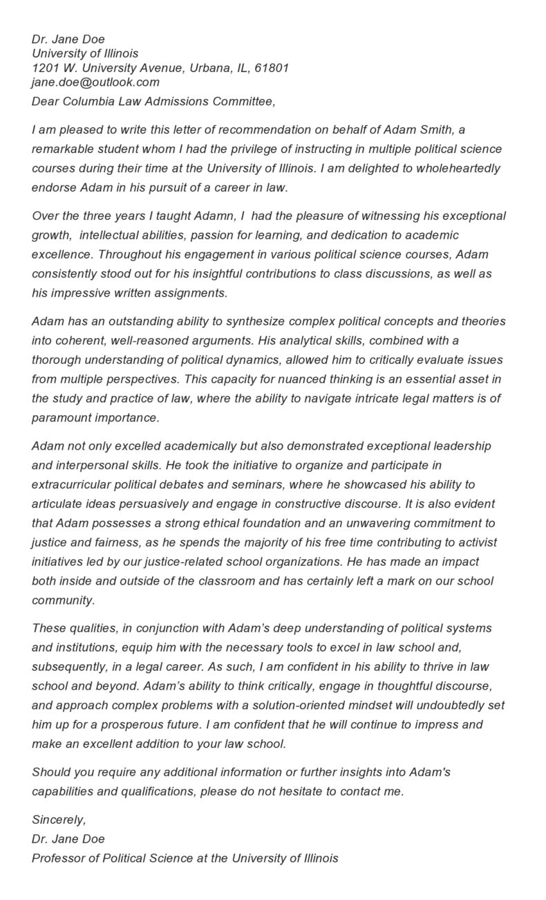 40 Law School Letter of Recommendation Samples [BEST Only]