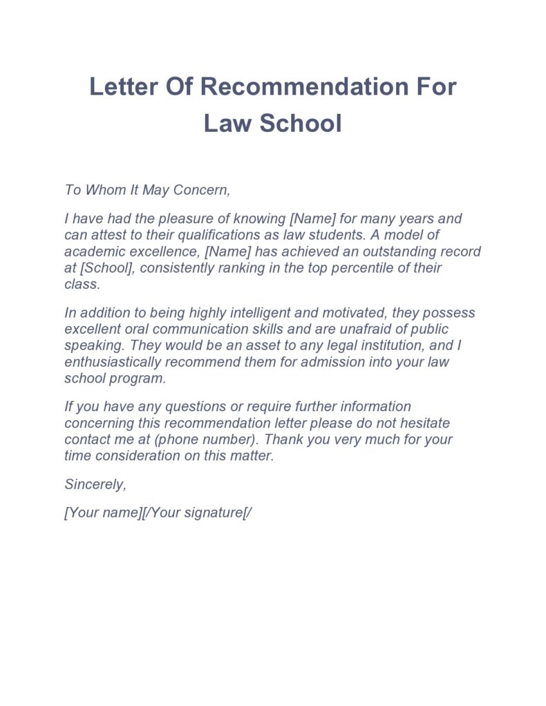 40 Law School Letter of Recommendation Samples [BEST Only]