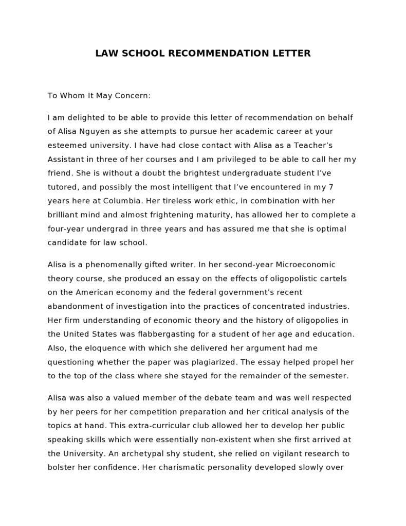 40 Law School Letter of Recommendation Samples [BEST Only]