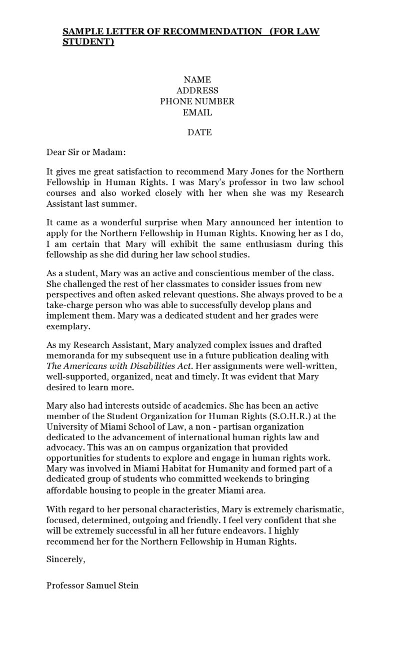 40 Law School Letter of Recommendation Samples [BEST Only]