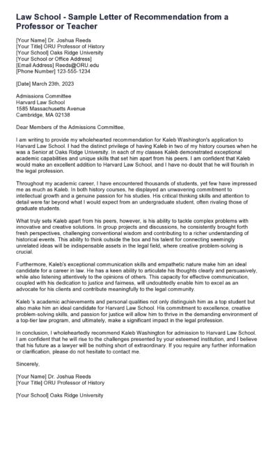 40 Law School Letter of Recommendation Samples [BEST Only]