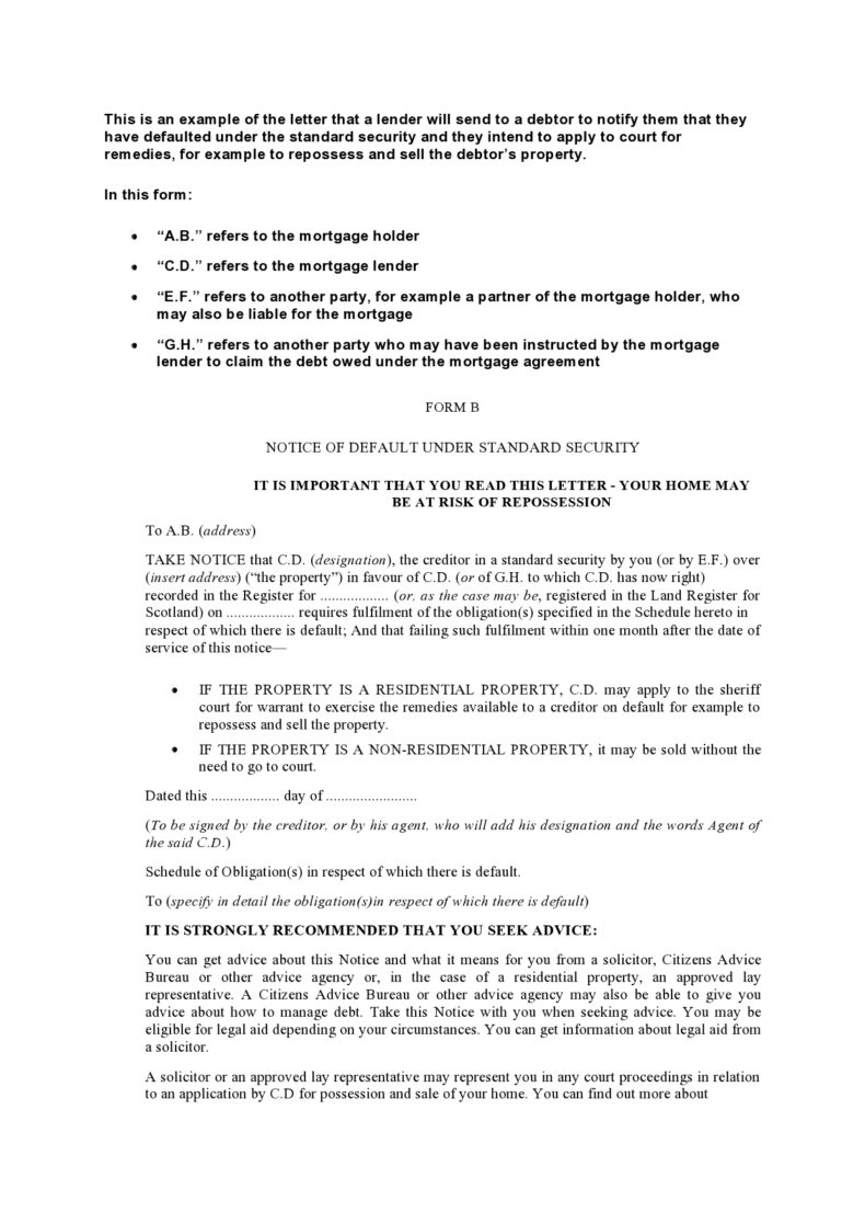 40 Printable Notice of Default Letters [Word] ᐅ TemplateLab
