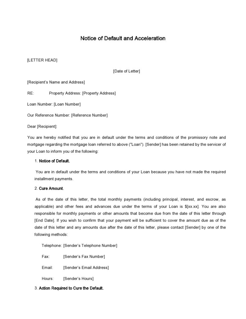 40 Printable Notice of Default Letters [Word] ᐅ TemplateLab