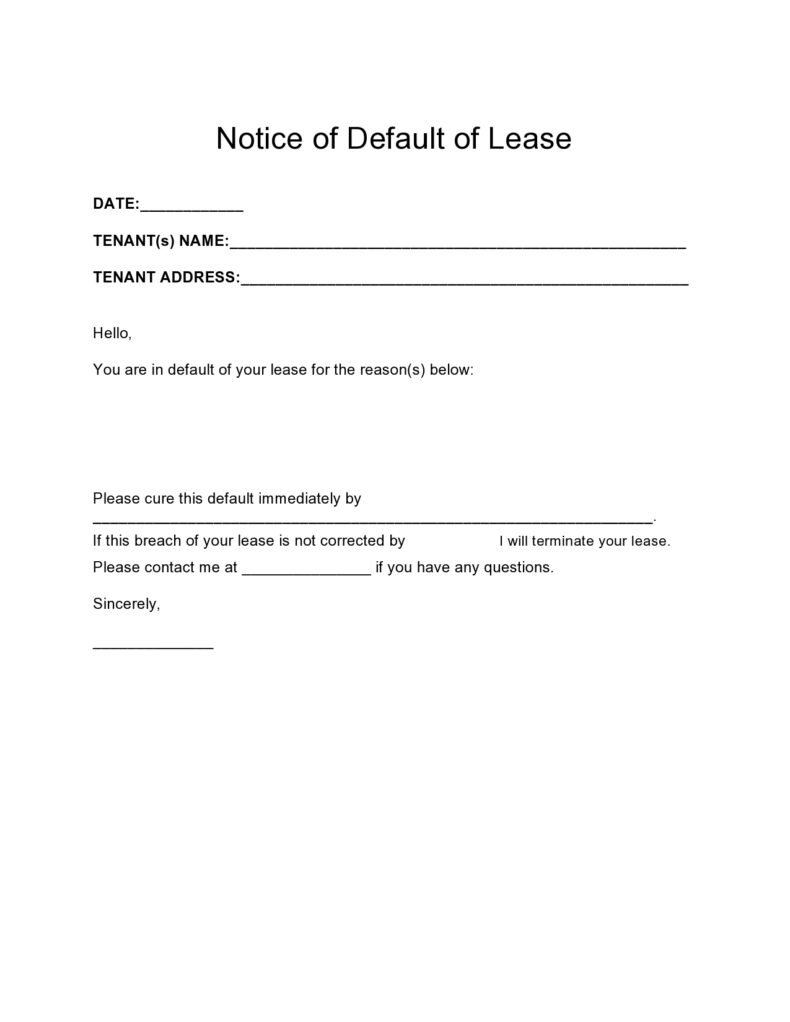 40 Printable Notice of Default Letters [Word] ᐅ TemplateLab