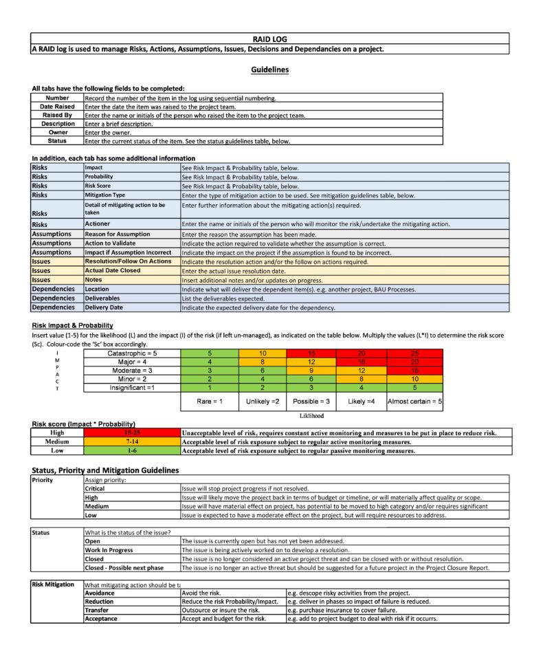 32 Free RAID Log Templates (Trackers / Planners)