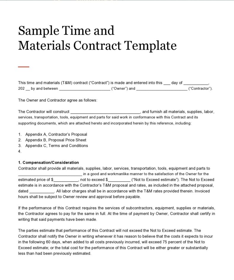 40 Printable Time and Materials Contract Templates [Word]