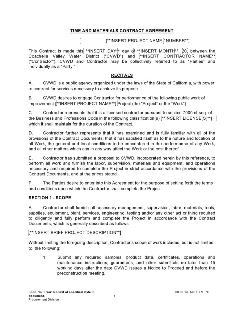 40 Printable Time and Materials Contract Templates [Word]