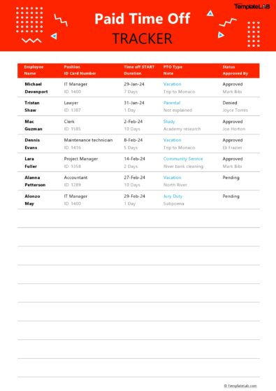 47 Employee Vacation Trackers (Excel & Word) ᐅ TemplateLab