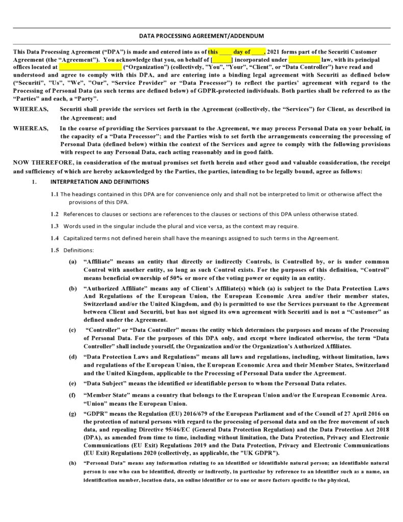 40 Simple DPA Agreements & Contracts ᐅ TemplateLab