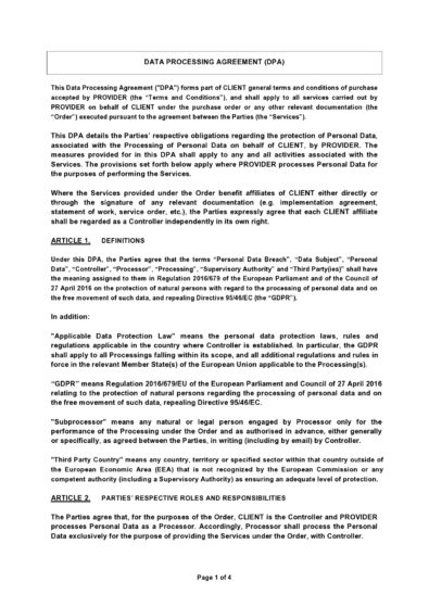 40 Simple DPA Agreements & Contracts ᐅ TemplateLab
