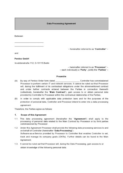 40 Simple DPA Agreements & Contracts ᐅ TemplateLab