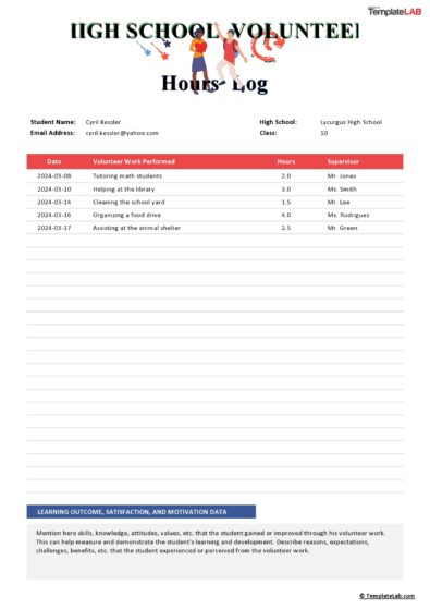 56 Blank Volunteer Hours Log Templates (Excel & Word)