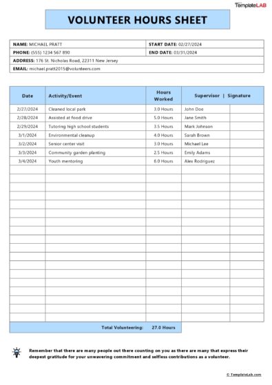 56 Blank Volunteer Hours Log Templates (Excel & Word)
