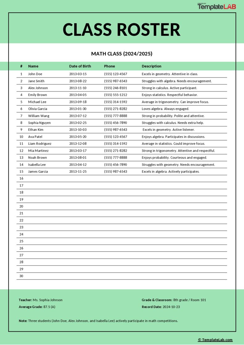 46 Class Roster Templates [& Class List Examples]