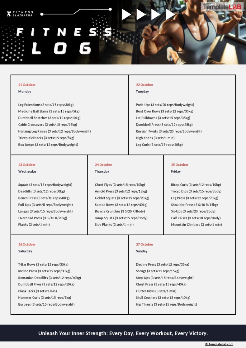15 Effective Workout Log & Calendar Templates ᐅ TemplateLab