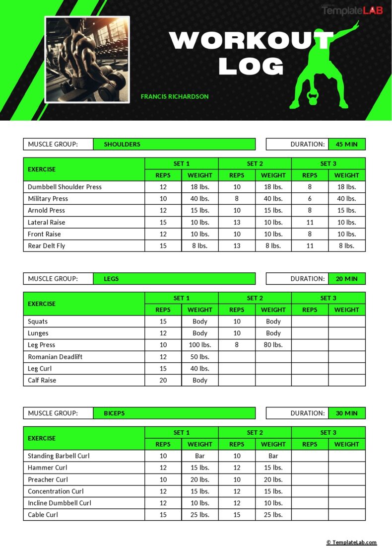 15 Effective Workout Log & Calendar Templates ᐅ TemplateLab