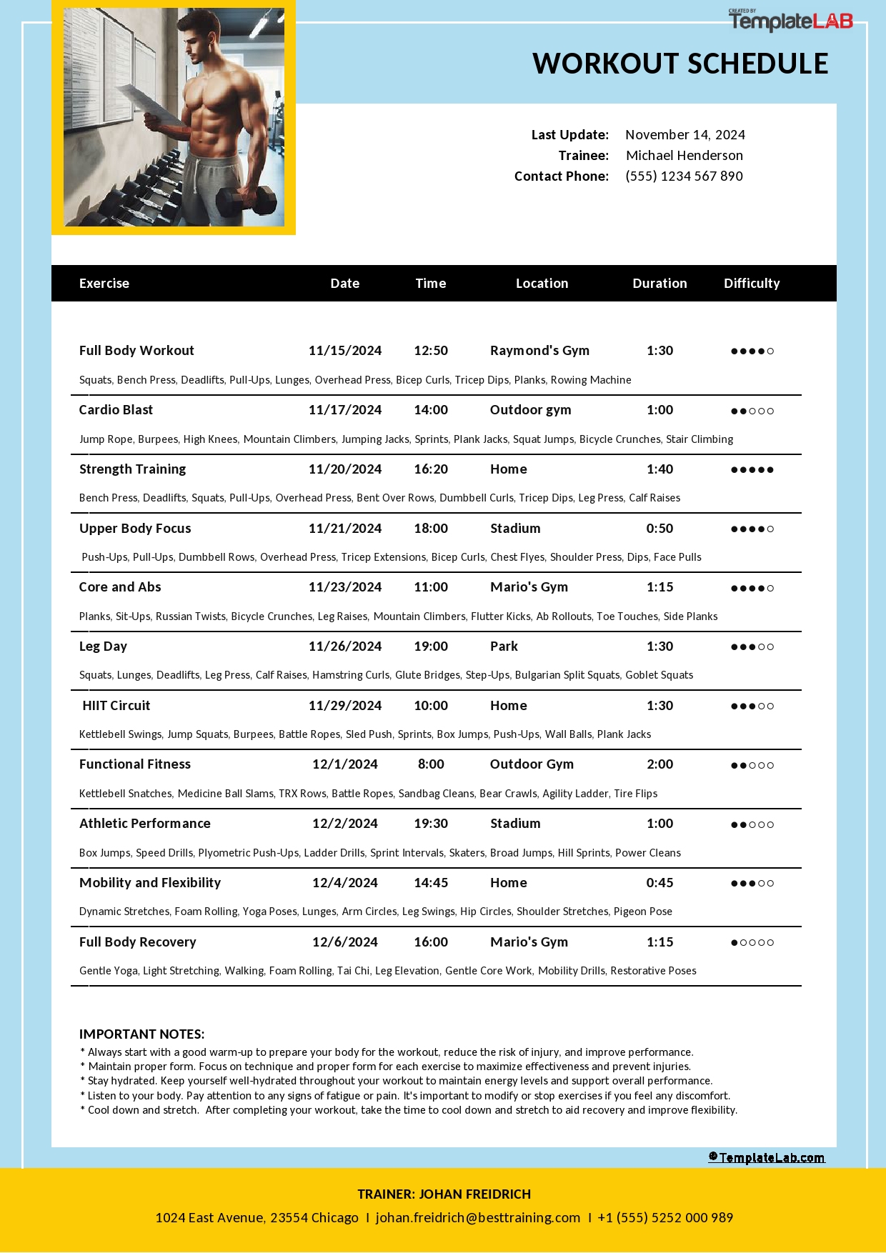 15 Effective Workout Log & Calendar Templates ᐅ TemplateLab