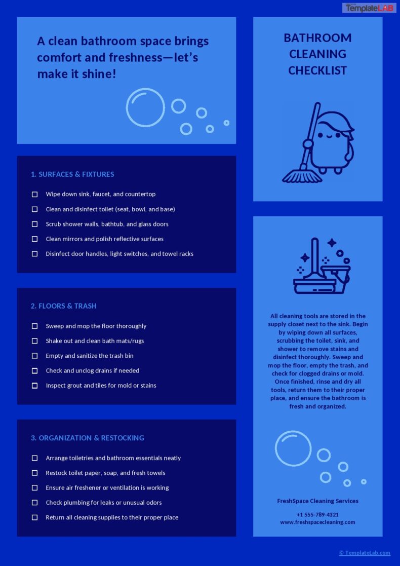 42 Printable Bathroom Cleaning Checklists [Word, PDF, Excel]