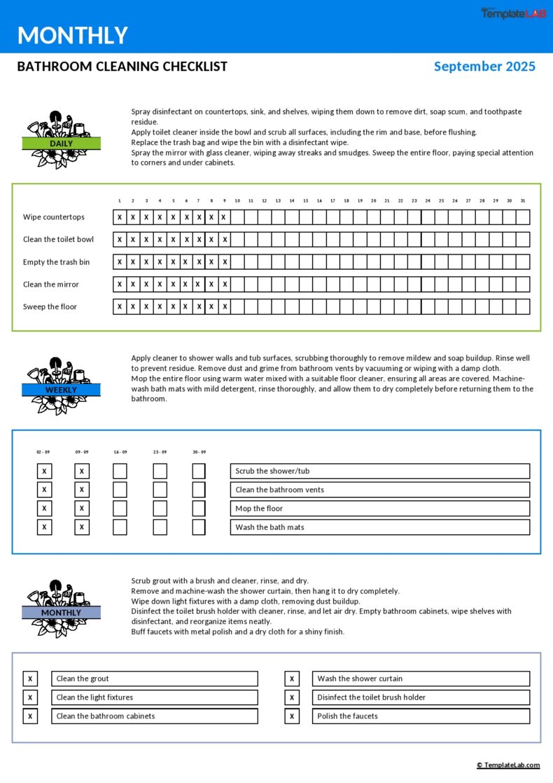 42 Printable Bathroom Cleaning Checklists [Word, PDF, Excel]