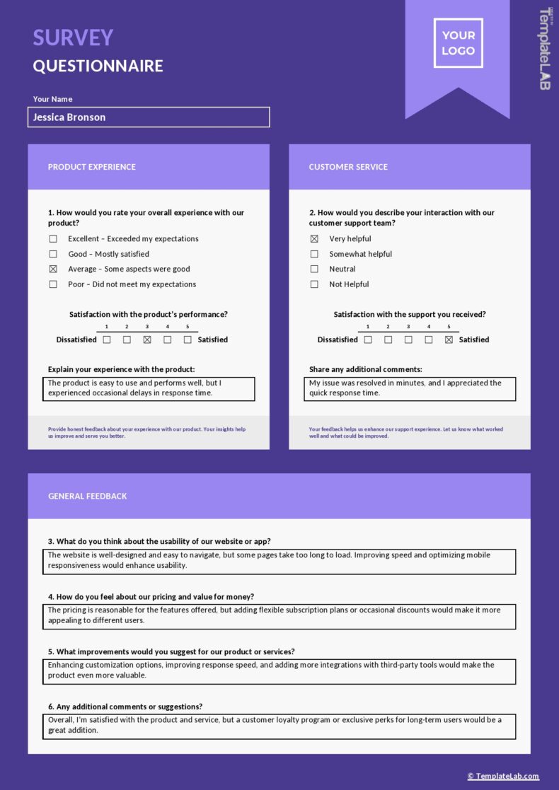 15 Free Questionnaire Templates (Word, PDF, Excel) ᐅ TemplateLab
