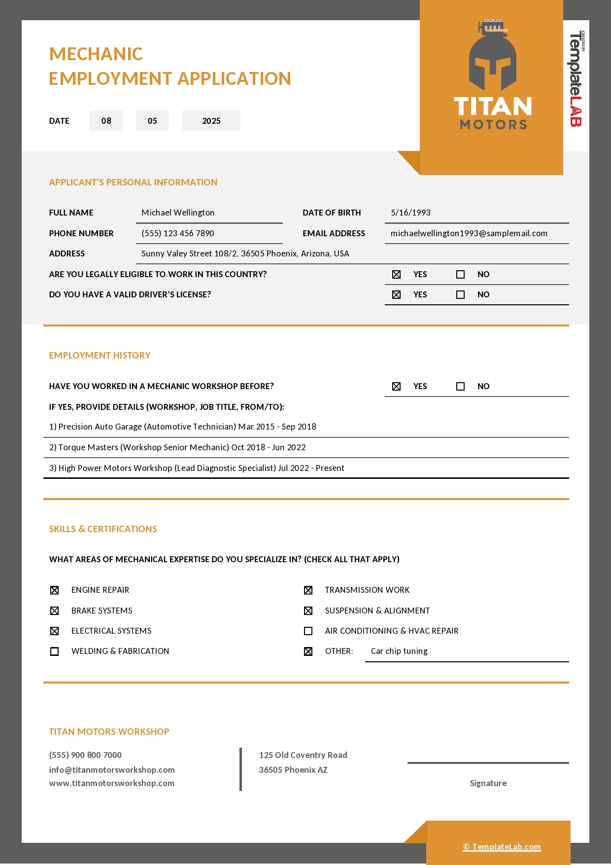 Employment Application Form Template