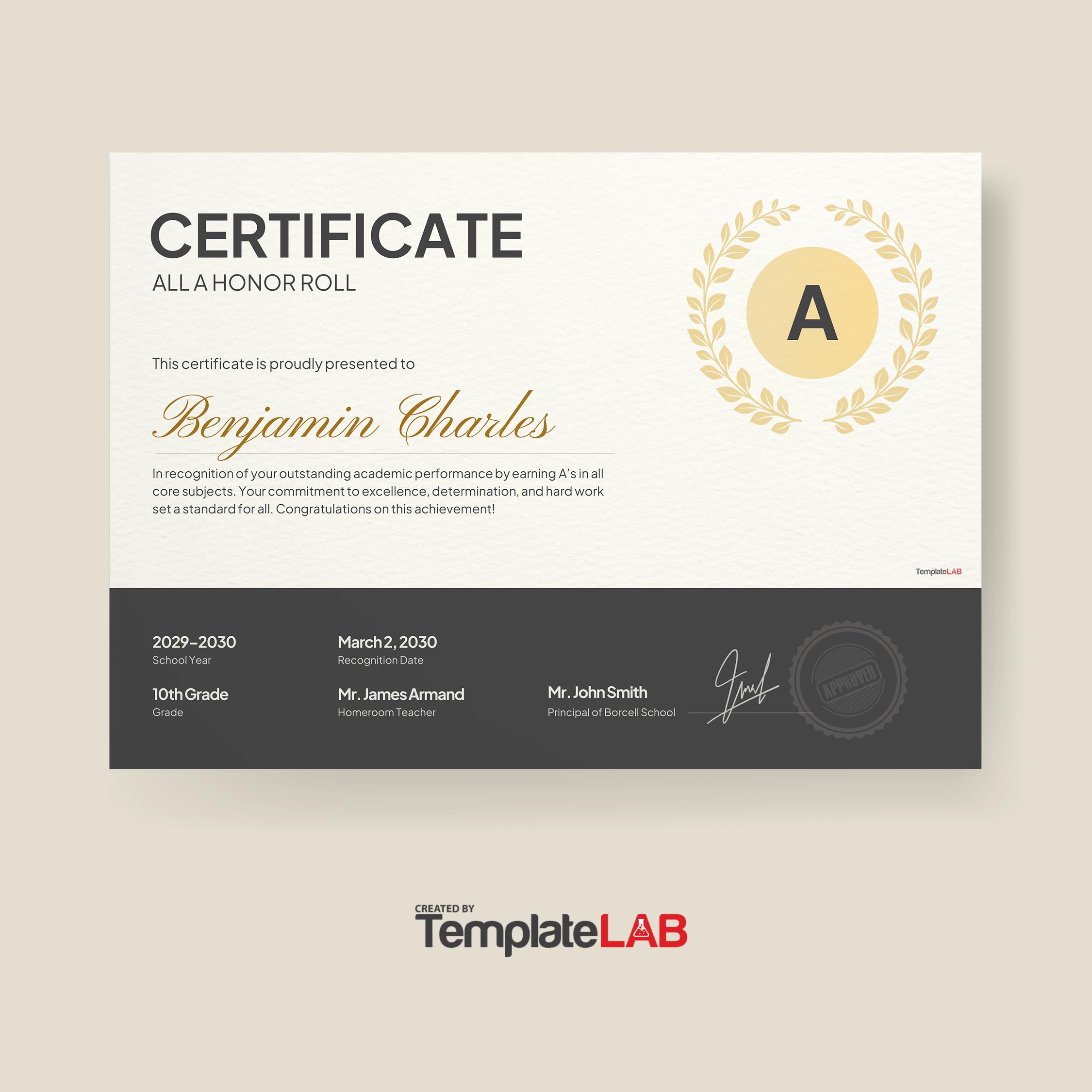 18 Printable Honor Roll Certificate Templates [100% Editable]