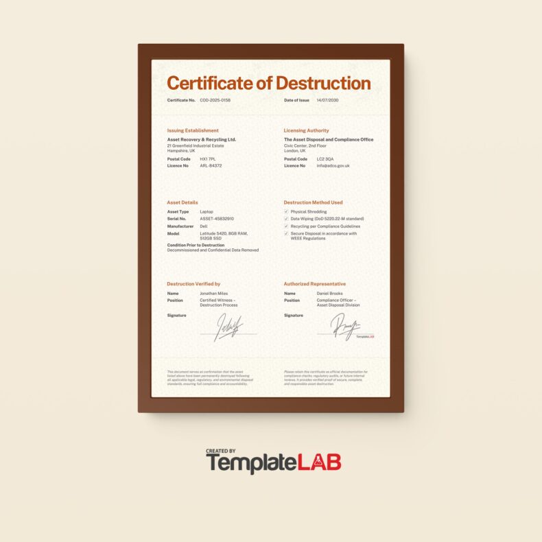 18 Certificate of Destruction Templates (Word, PDF, PPTX) ᐅ TemplateLab