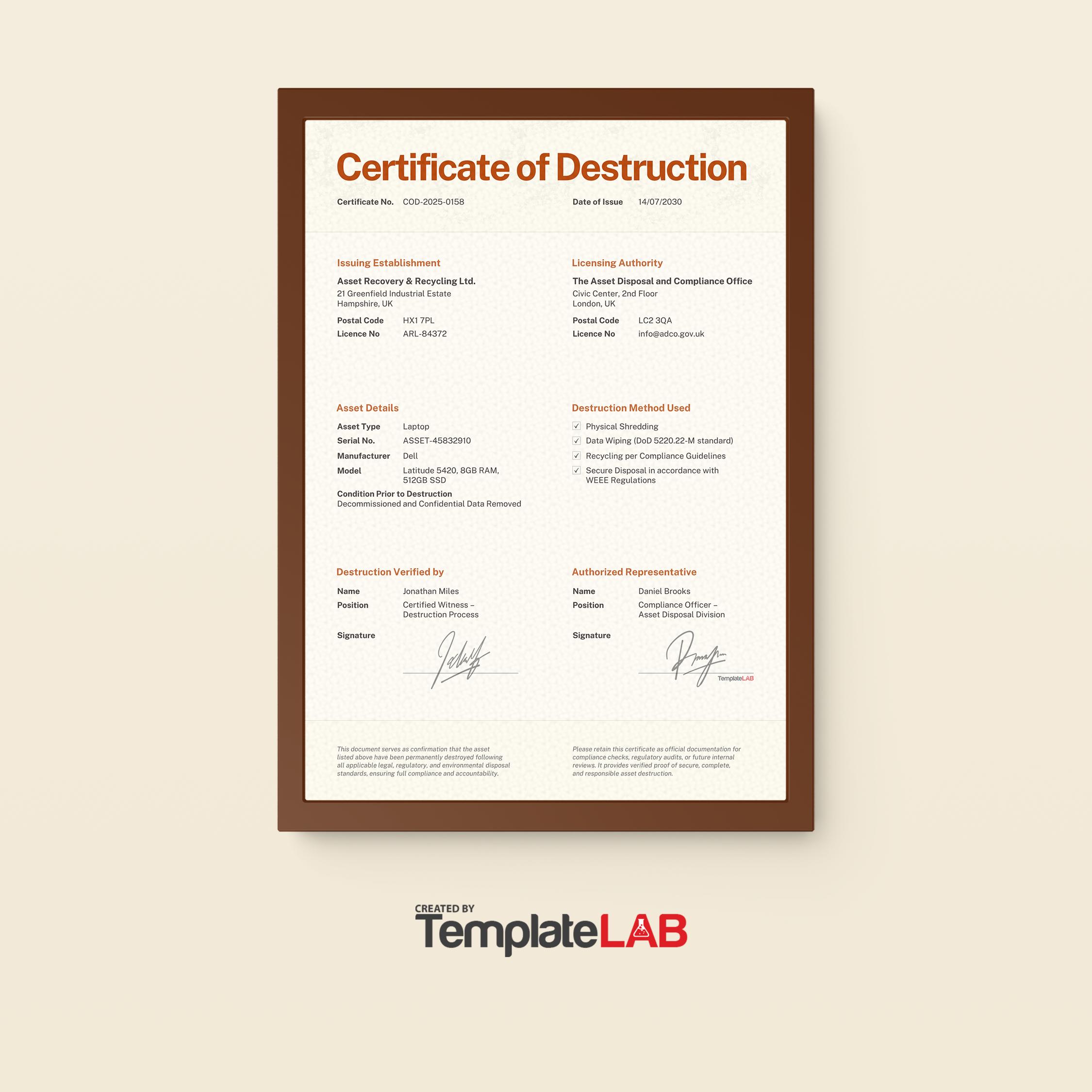 18 Certificate of Destruction Templates (Word, PDF, PPTX) ᐅ TemplateLab
