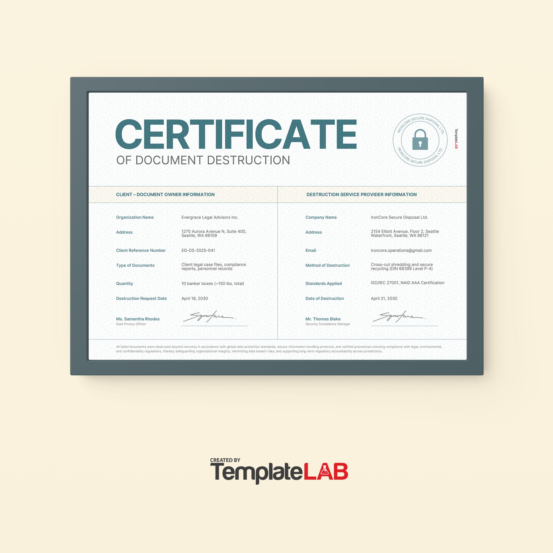 18 Certificate of Destruction Templates (Word, PDF, PPTX) ᐅ TemplateLab