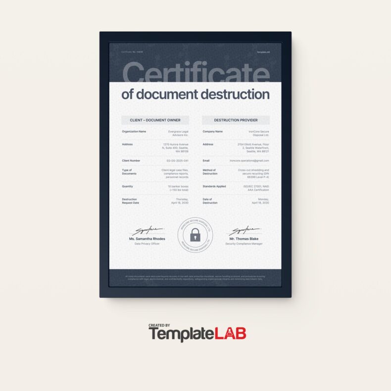 18 Certificate of Destruction Templates (Word, PDF, PPTX) ᐅ TemplateLab