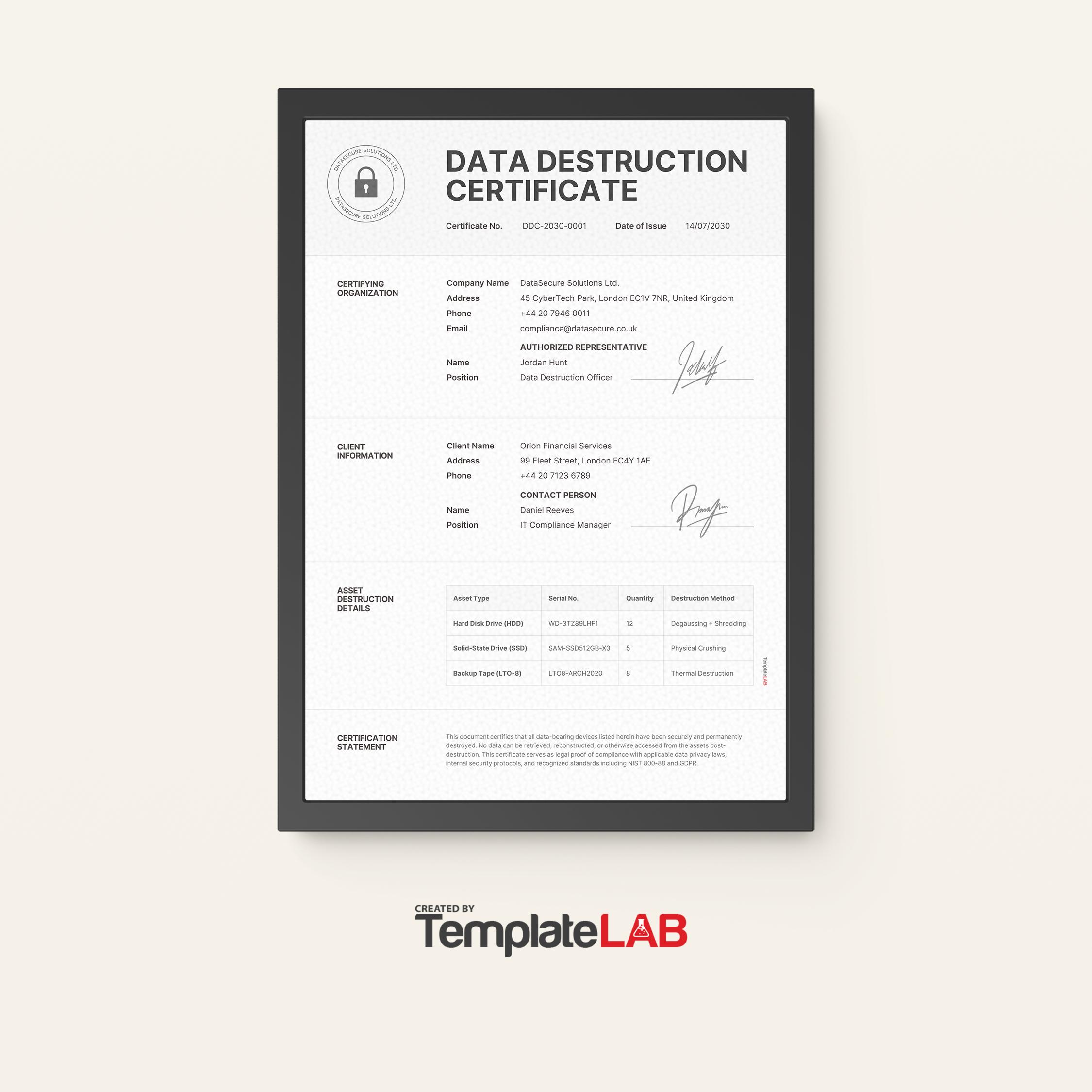 18 Certificate of Destruction Templates (Word, PDF, PPTX) ᐅ TemplateLab